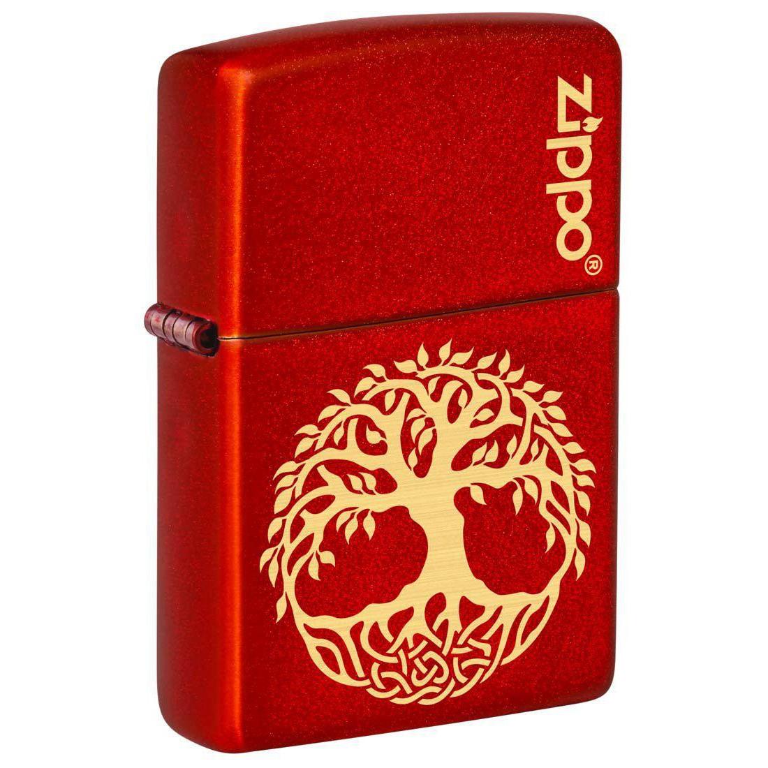 Zippo Lighter: Engraved Tree of Life - Metallic Red 81425
